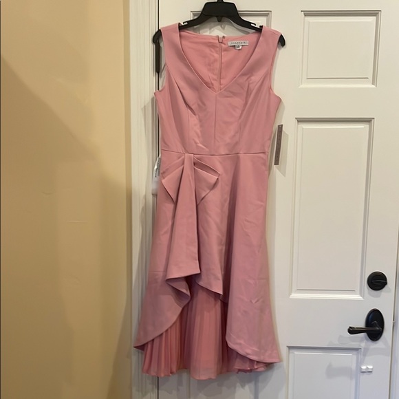 Kay Unger | Dresses | Kay Unger Pink Asymmetrical Ruffled Midi Dress ...